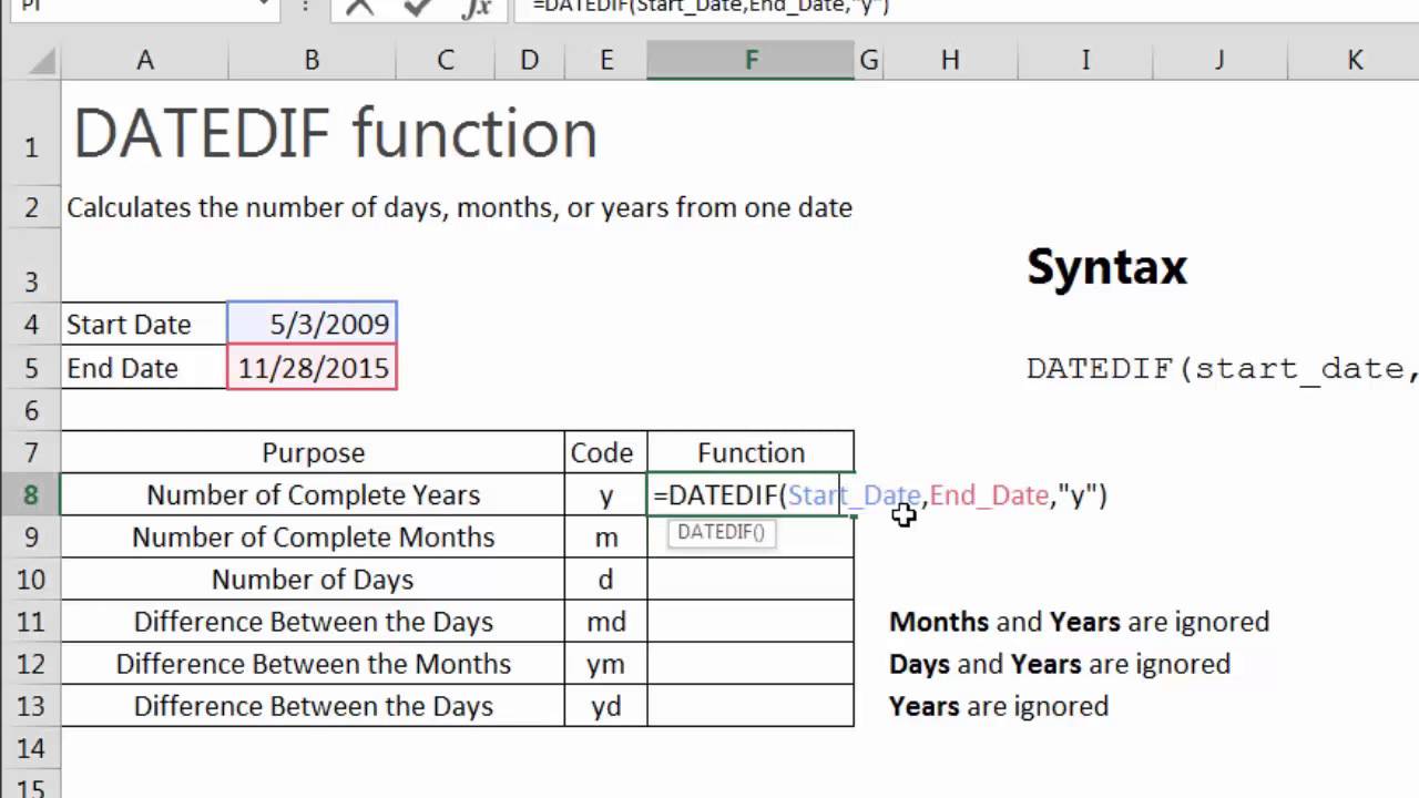How To Subtract Dates In Microsoft Excel Using Datedif Skillforge 7119